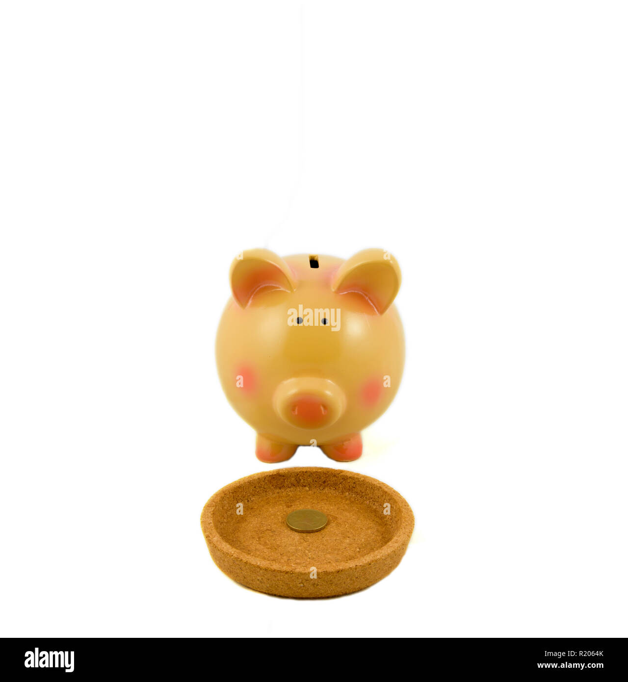 Isolated objects on white background - cute piggy bank with coins ...
