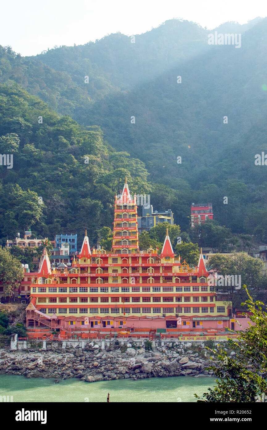 RISHIKESH - INDIA - 27 DECEMBER 2017. Spectacular view of the Lakshman ...