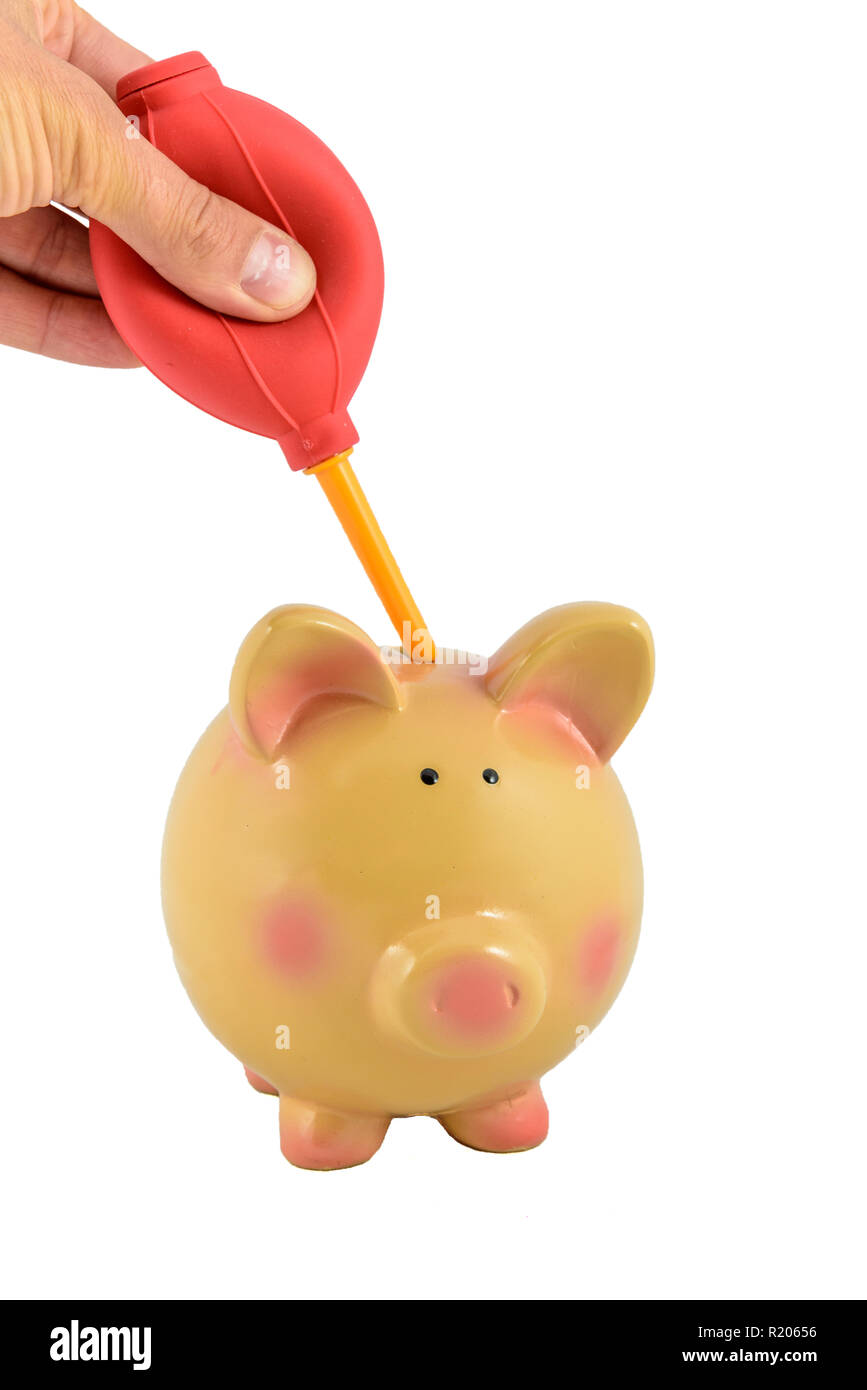 Isolated objects on white background - cute piggy bank with coins ...