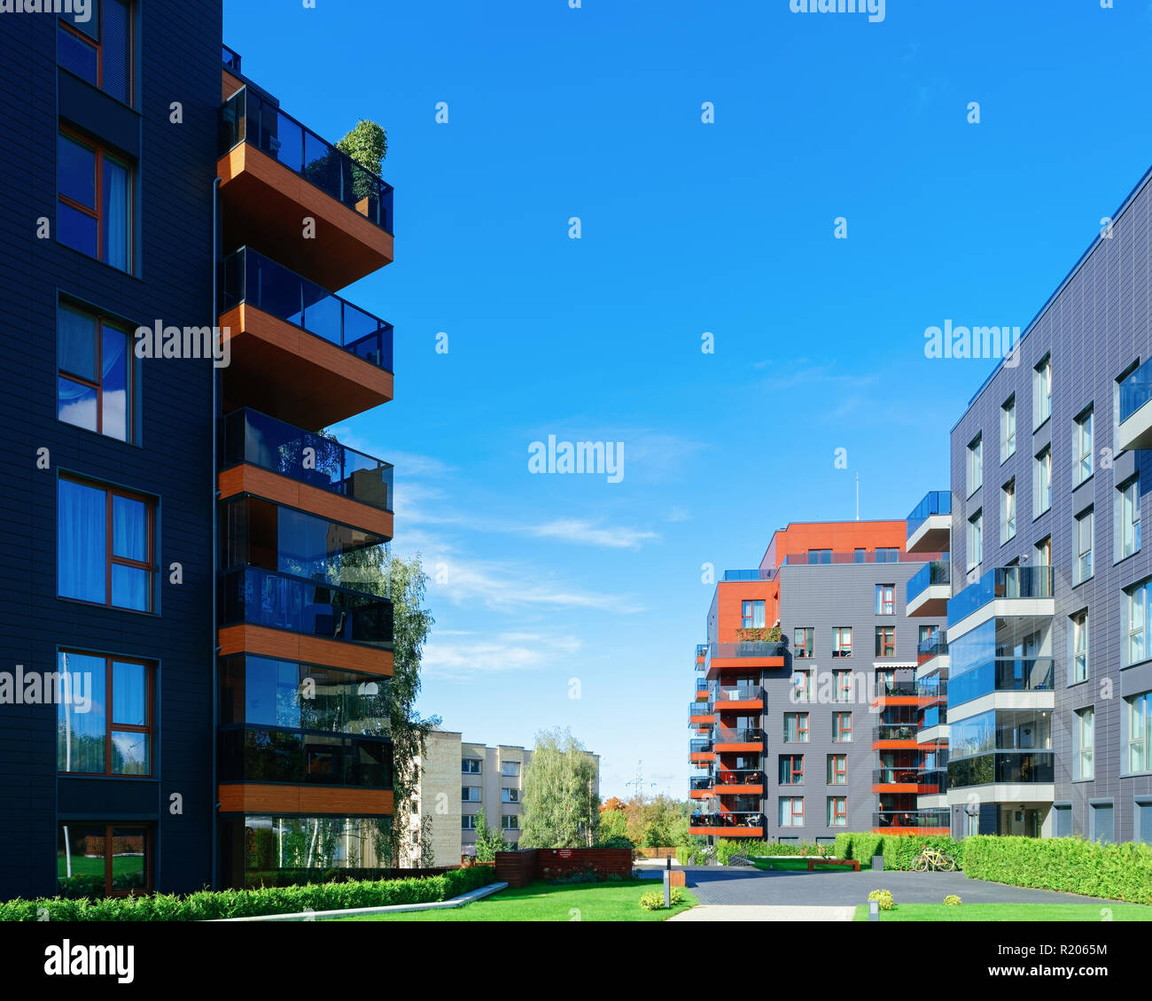 European apartment residential building complex. Other outdoor ...