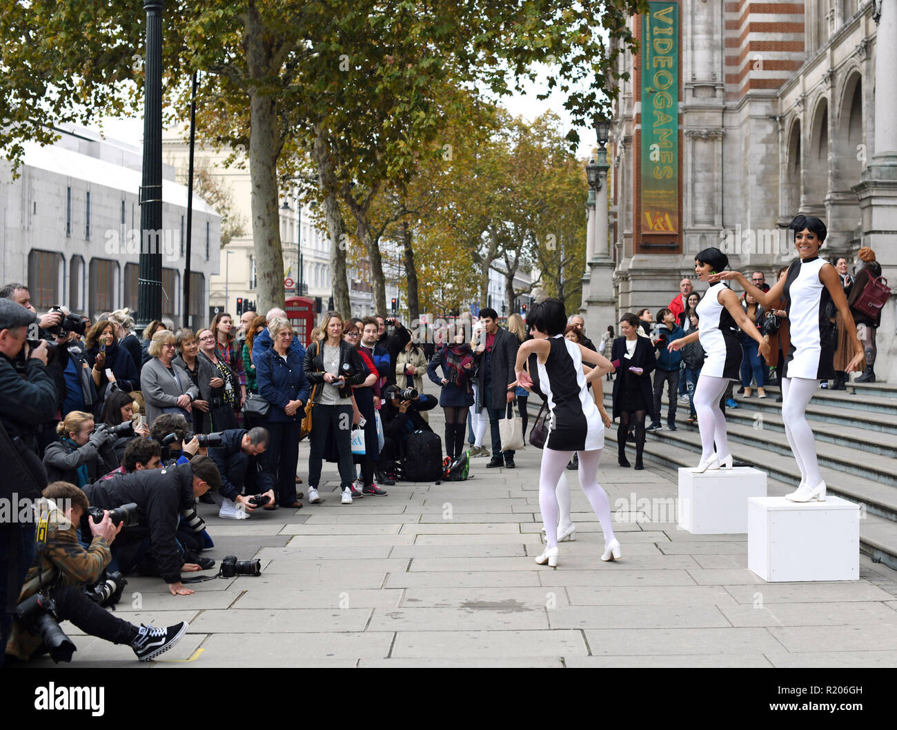 60s Go-Go dancing group the Meyer Dancers perform on the steps of the ...