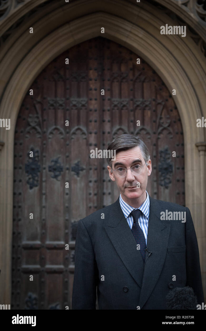 Conservative mp jacob rees mogg speaking outside house parliament hi ...