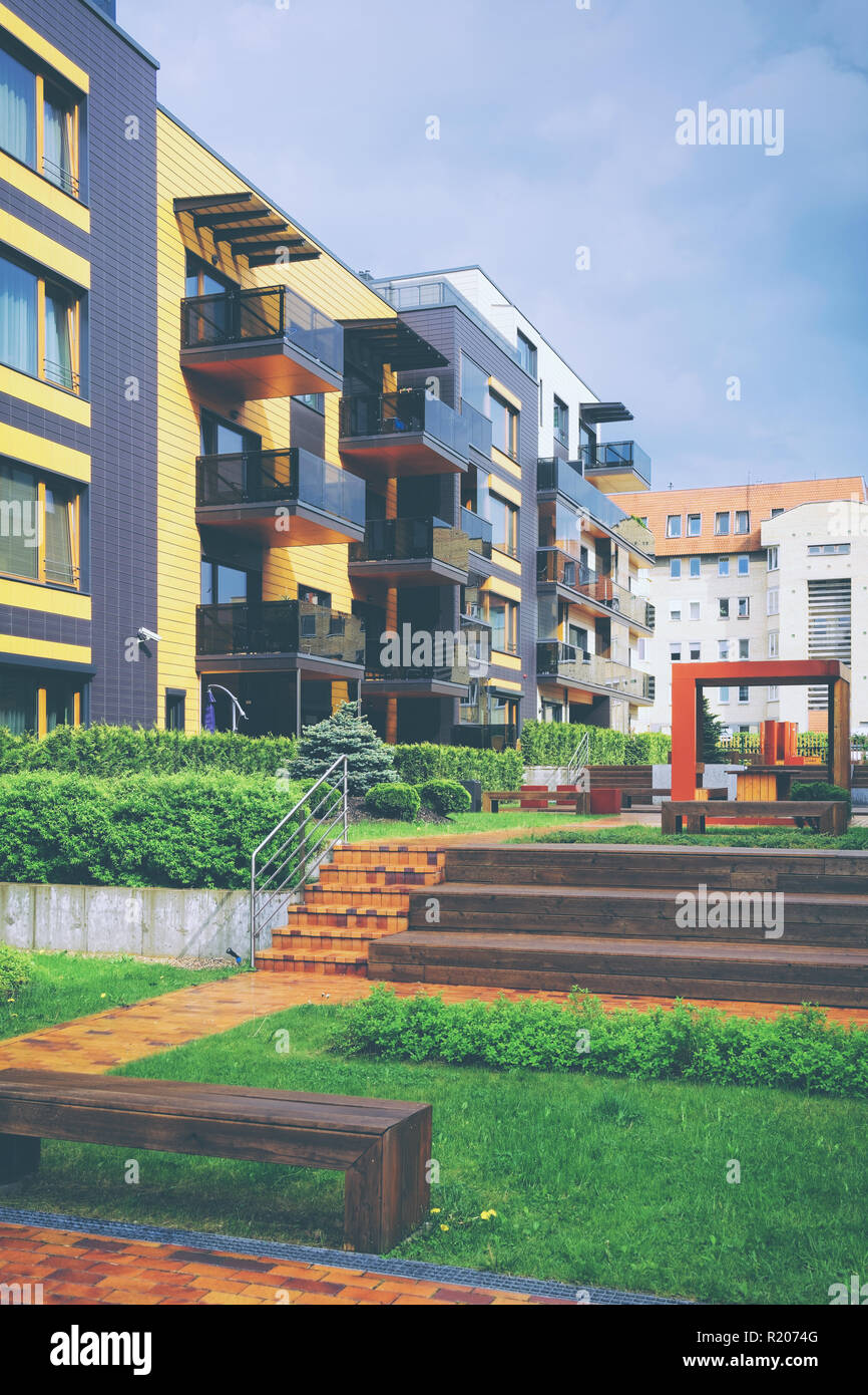 Quarter of European apartment residential buildings. With outdoor ...