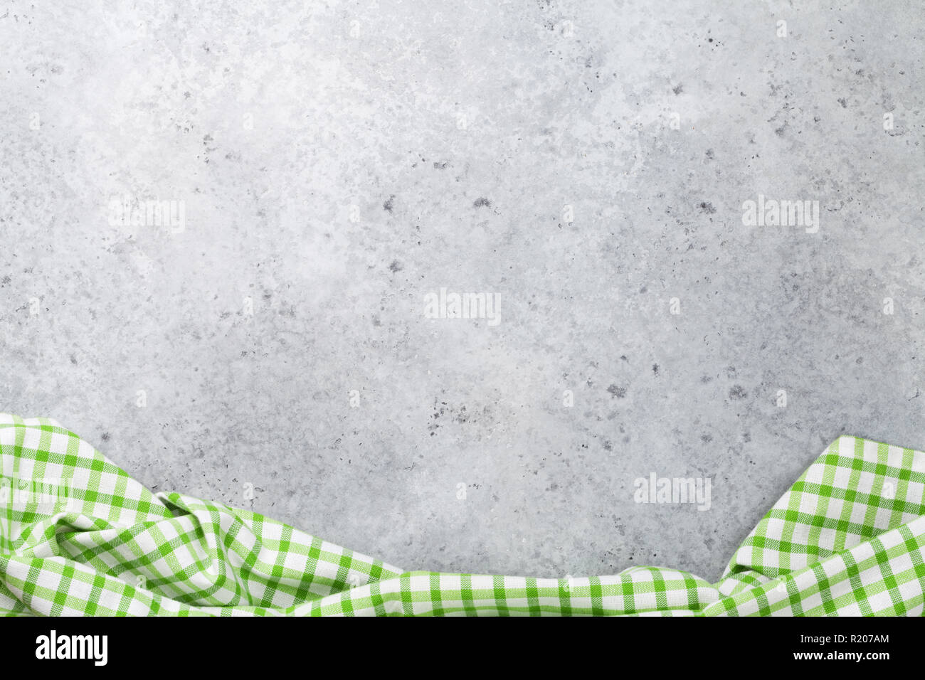 Cooking stone table with kitchen towel or napkin. Top view with space ...