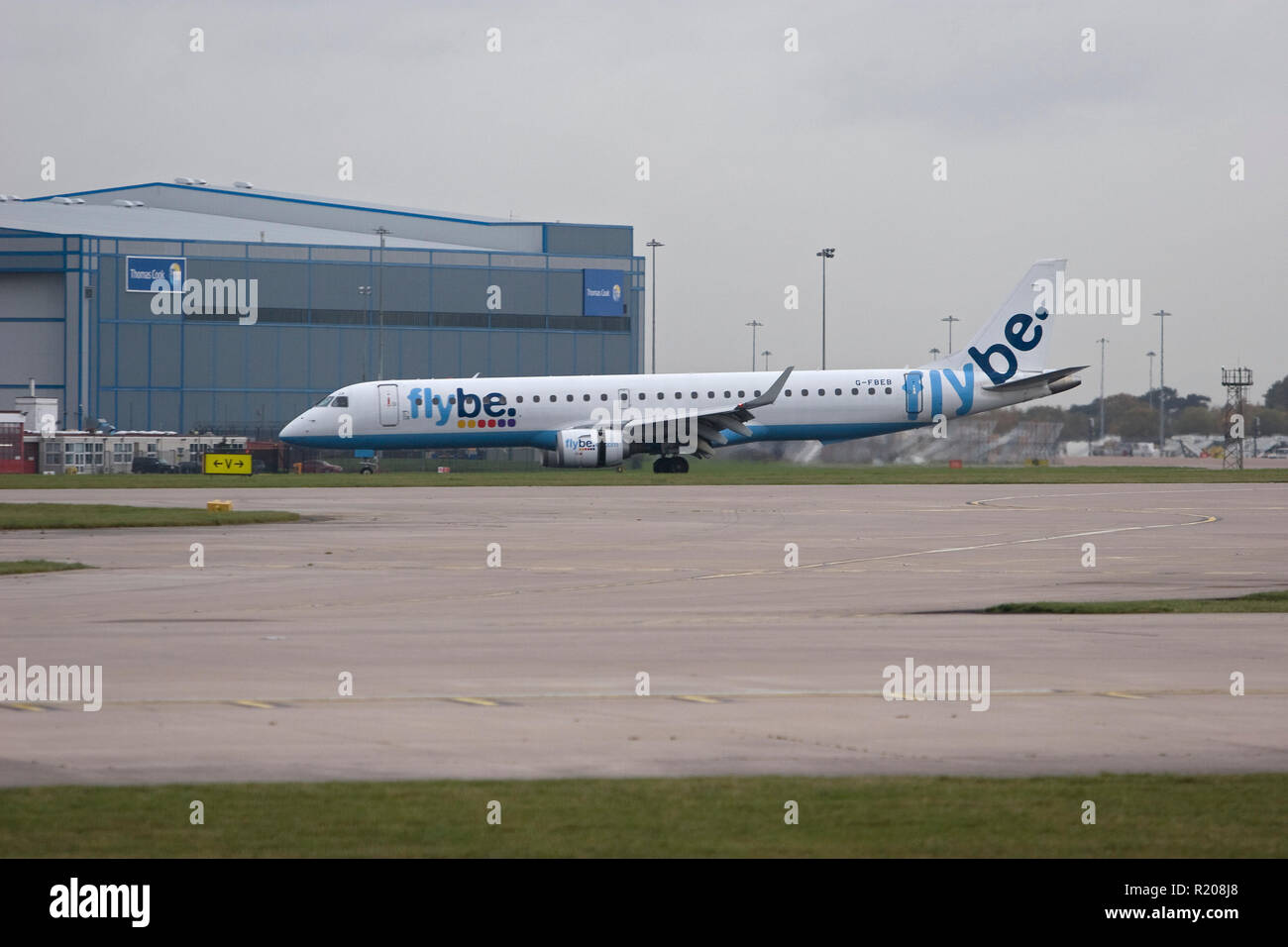 Flybe E195 G-FBED accelerates for take off at Manchester Airport (EGCC ...