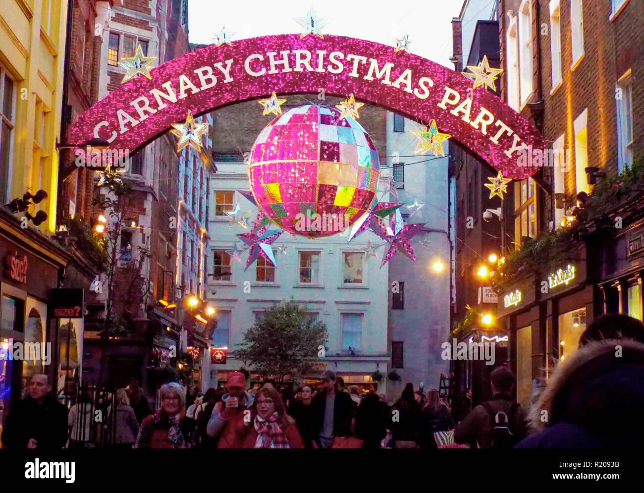 Carnaby Christmas Party Street banner & large pink Christmas baubles ...