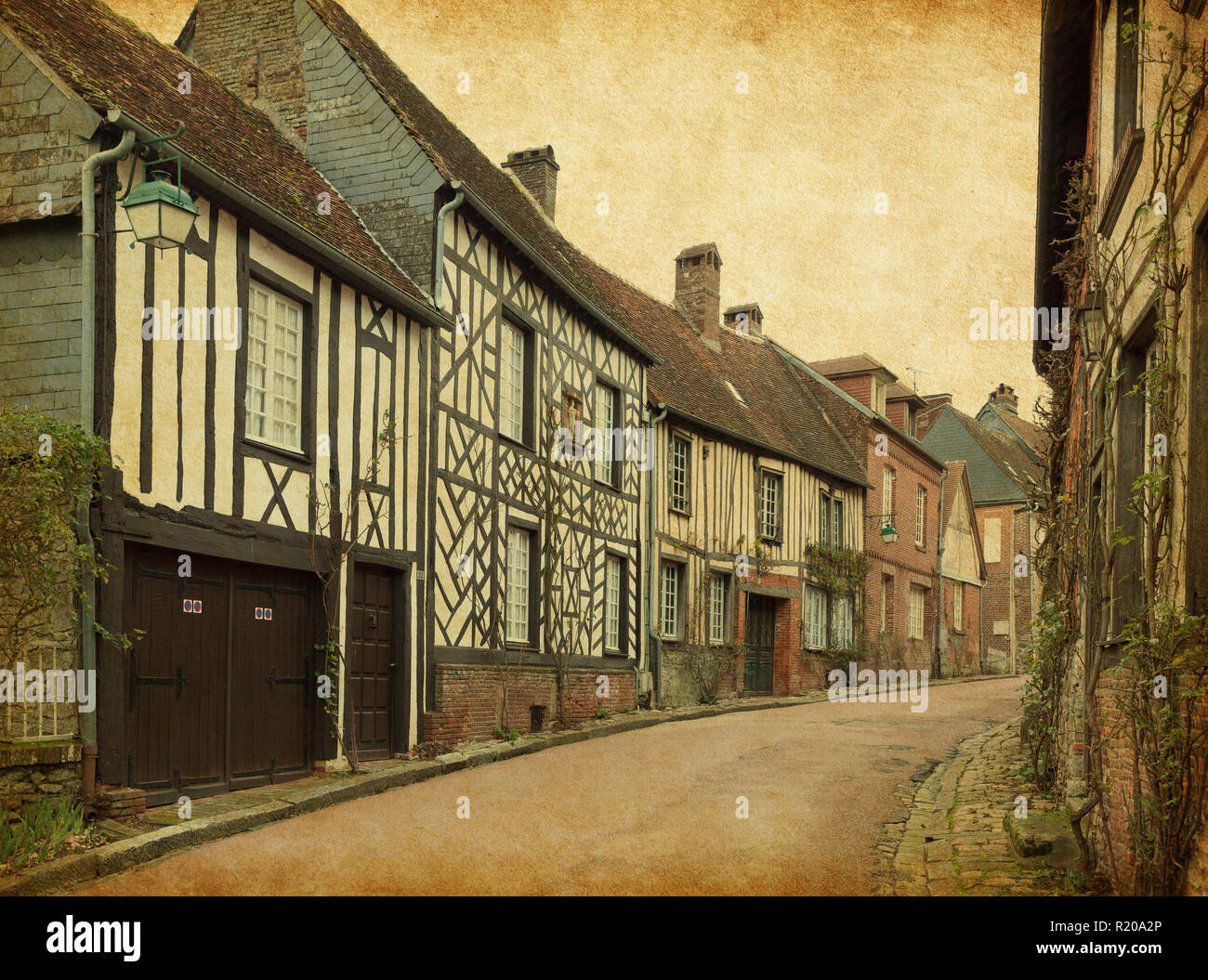 Gerberoy. Old street in medieval village. Gerberoy is a commune in the ...