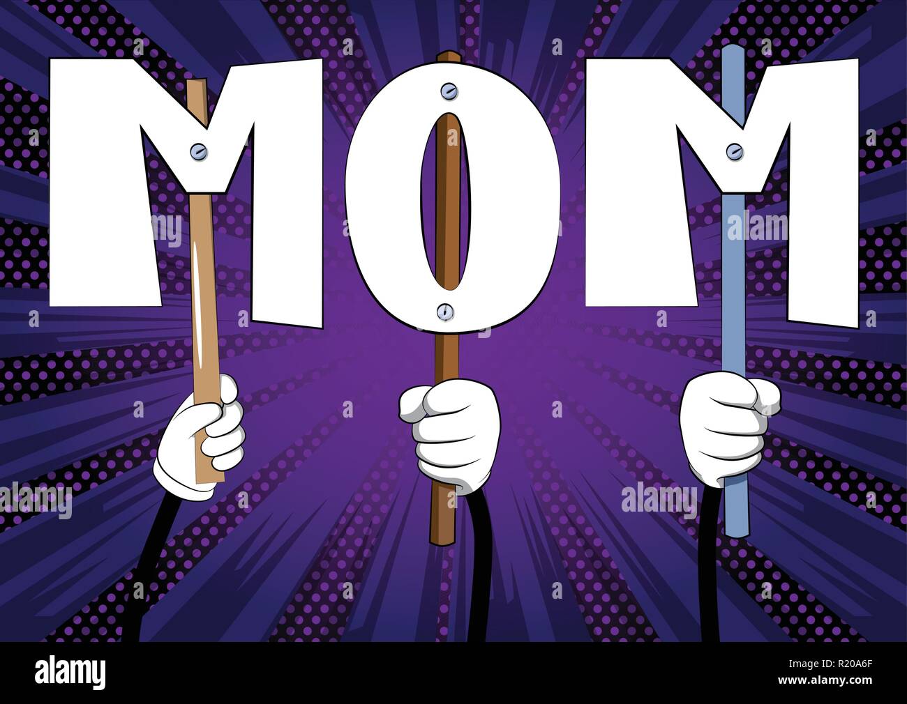 Diverse hands holding letters of the alphabet created the word Mom ...