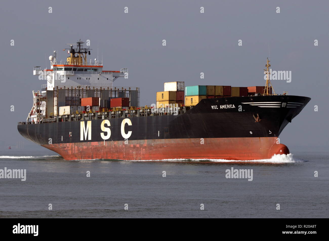 The container ship MSC America passes on 19 October 2018 Terneuzen and ...