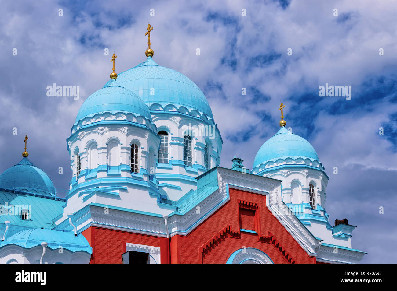 Cupolas of Valaam Monastery at Karelia in Russia. It is situated on an ...