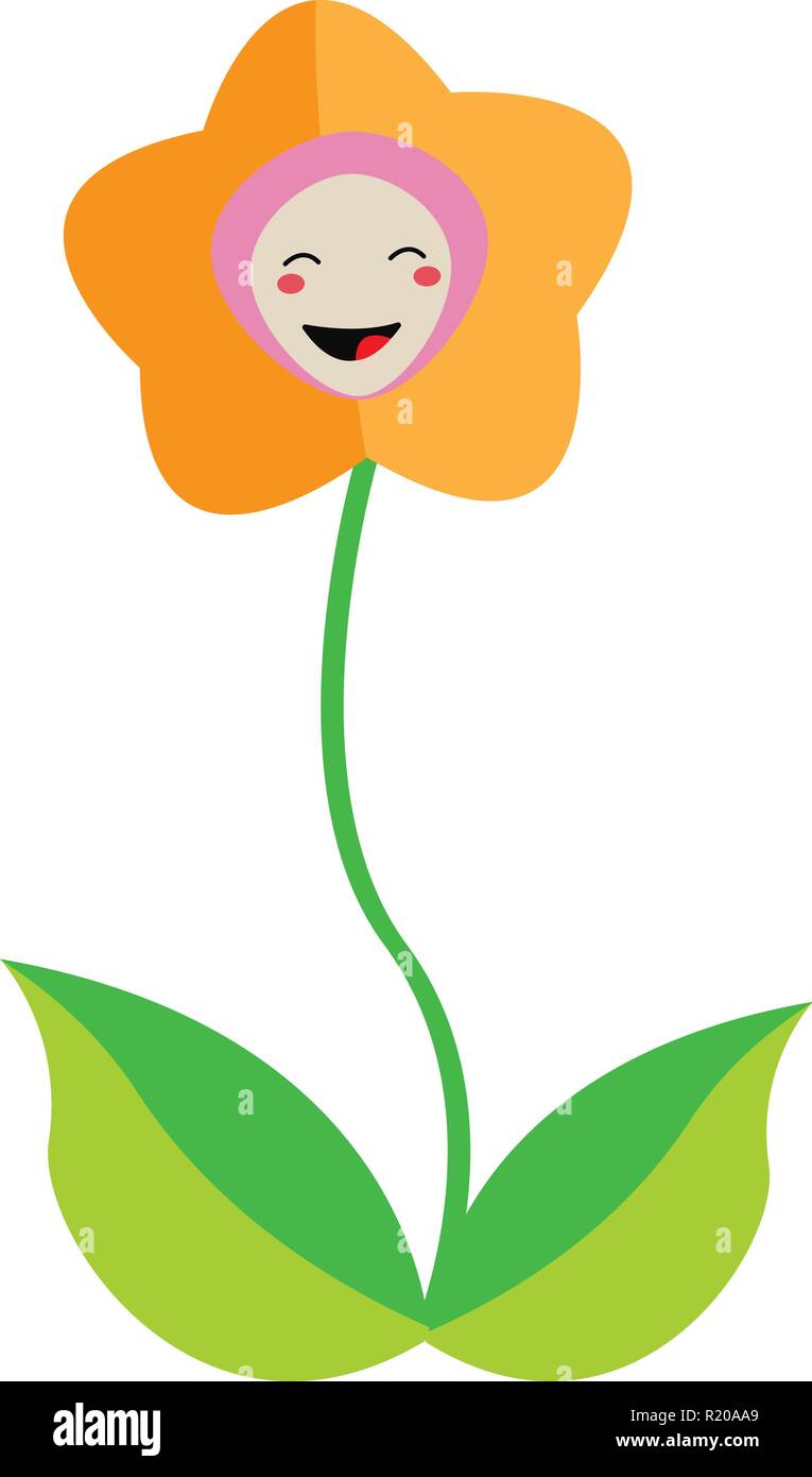 Cartoon flower with face. Flat style vector illustration isolated on a ...