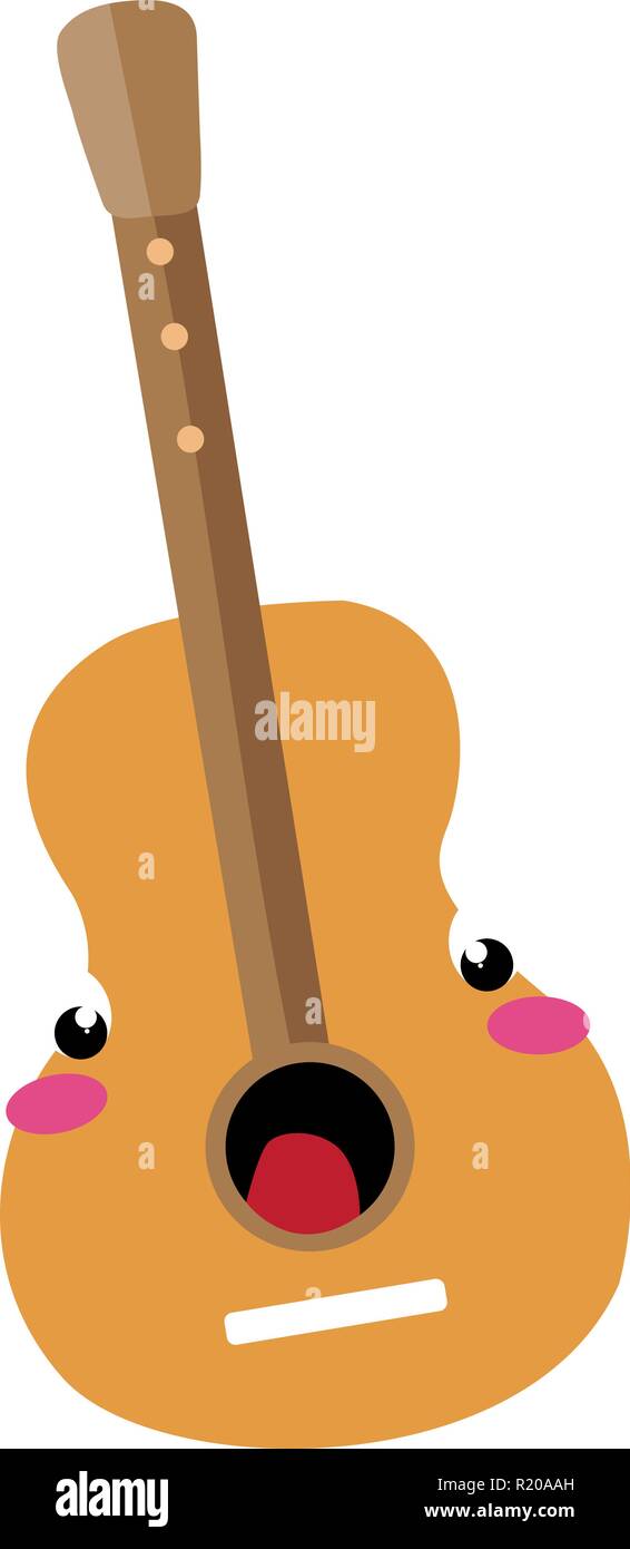 Classic acoustic guitar flat cartoon character style with face. Vector ...