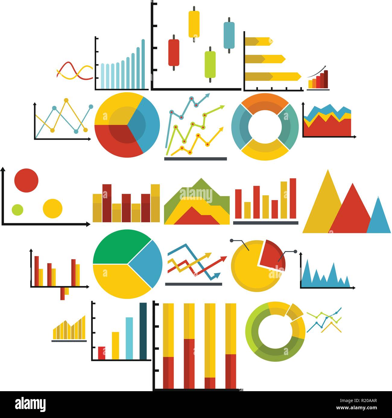 Chart diagram icon set isolated. Flat illustration of 25 chart diagram ...