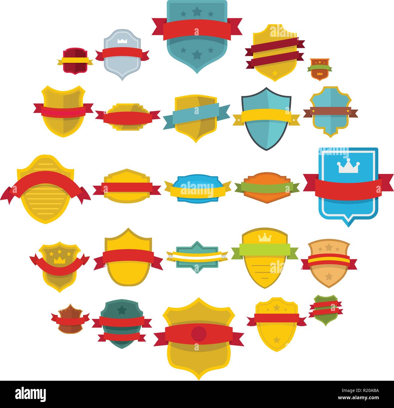 Shield badge icons set. Flat illustration of 25 shield badge vector ...