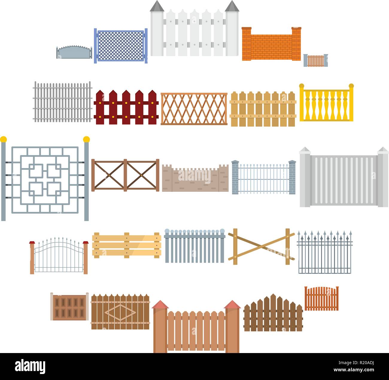 Fence country types icons set. Flat illustration of 25 fence vector ...