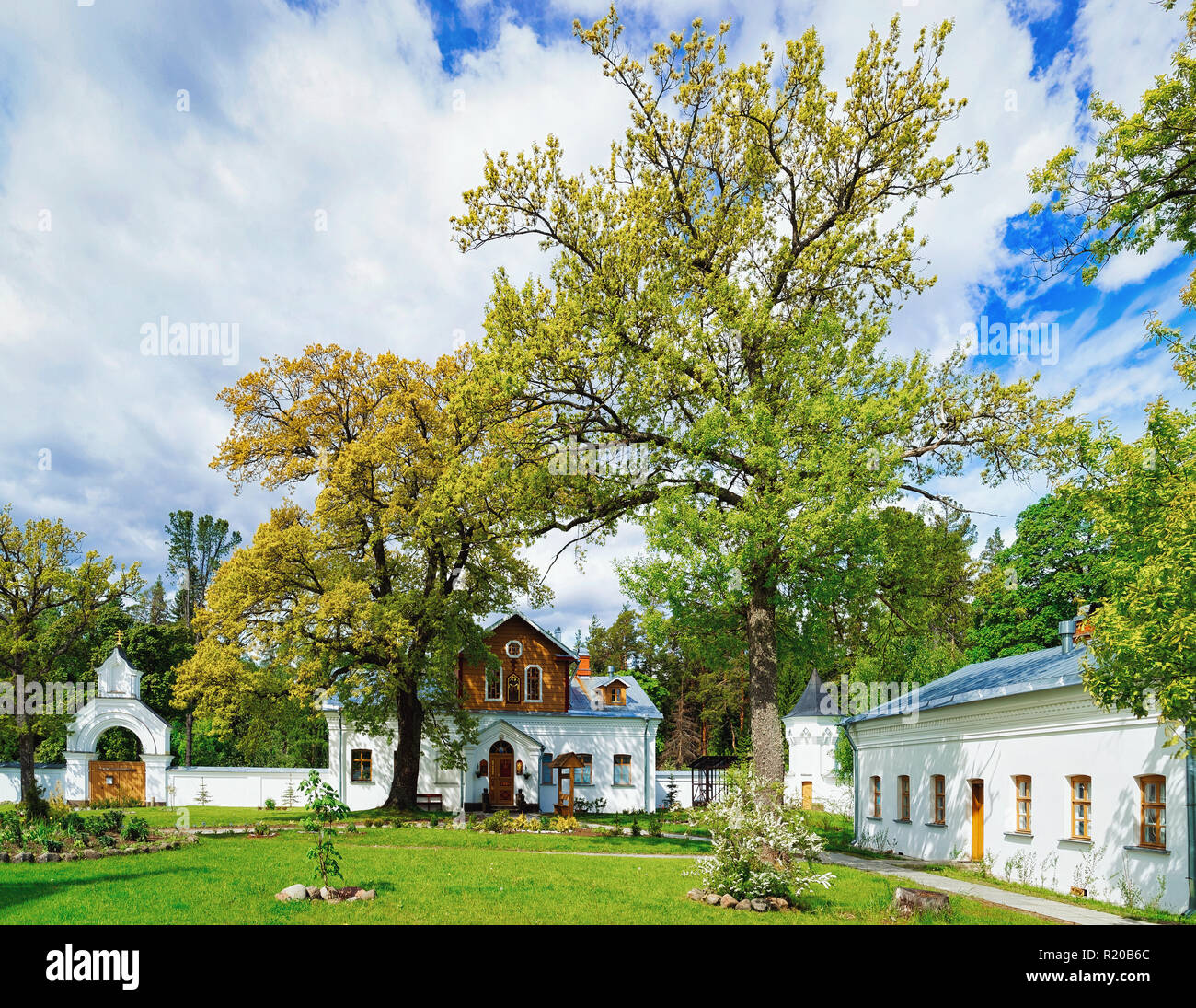 Wooden building architecture of monastery in the Valaam island, Karelia ...