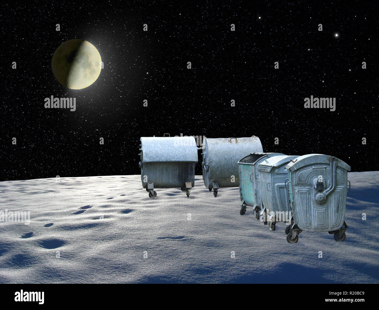 Containers for garbage on planet in space. Space garbage. Global ...