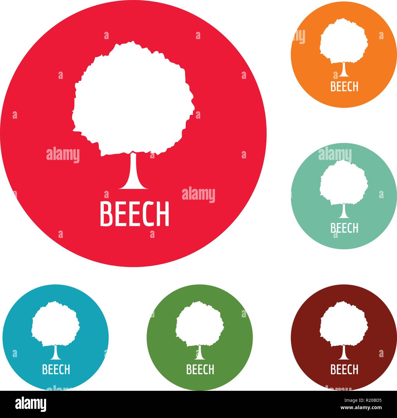 Beech tree icons circle set vector isolated on white background Stock ...