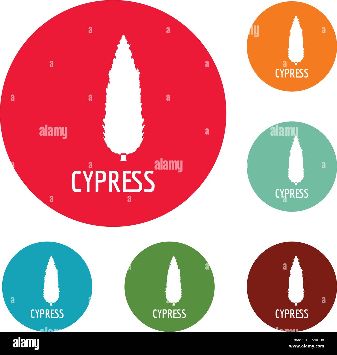 Cypress tree icons circle set vector isolated on white background Stock ...