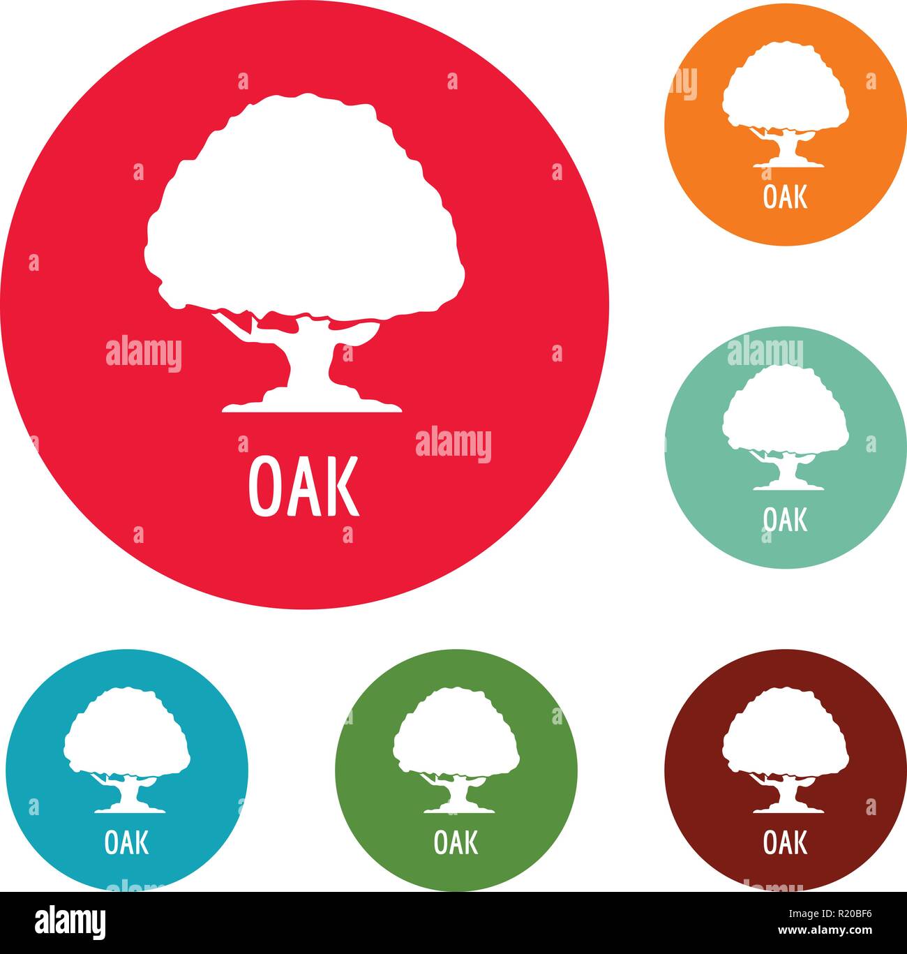Oak tree icons circle set vector isolated on white background Stock ...