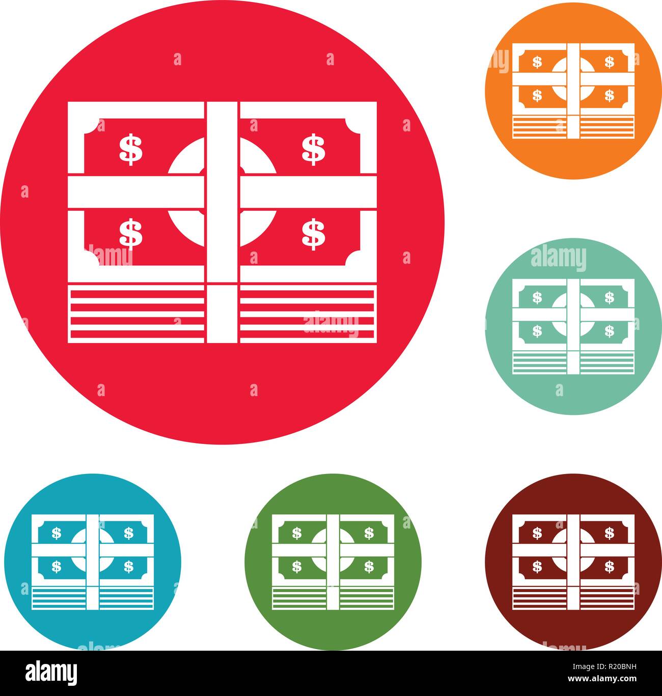 Bundle banknote icons circle set vector isolated on white background ...