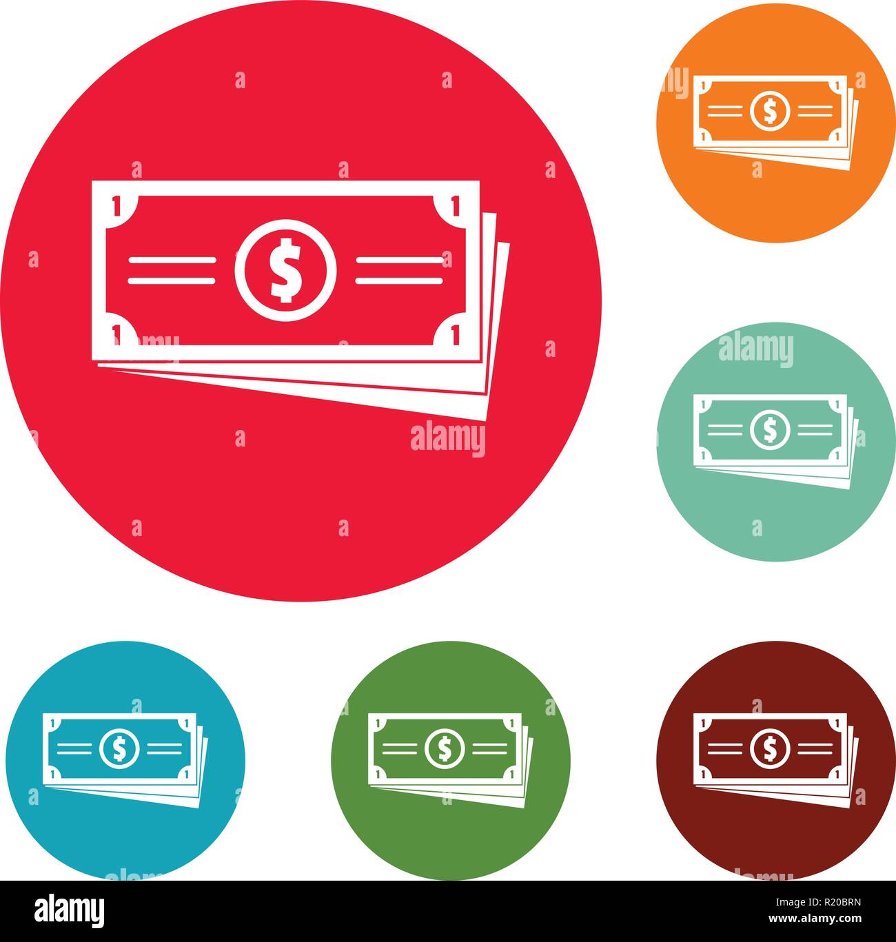 Business money icons circle set vector isolated on white background ...