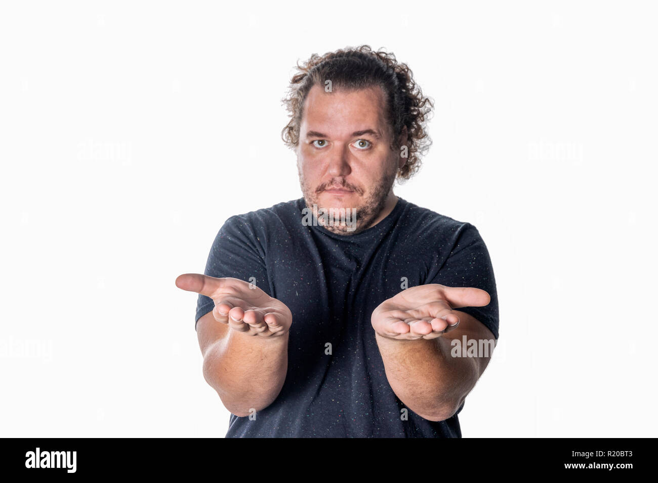 Fat man stretches his arms forward Stock Photo - Alamy