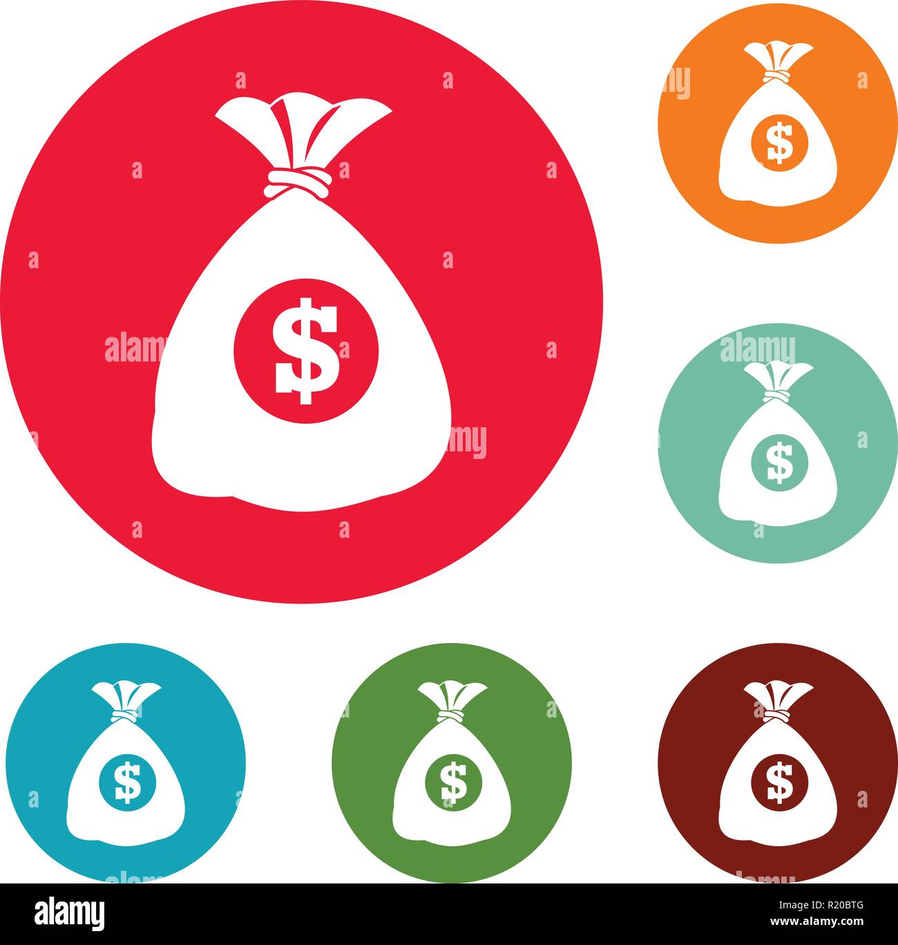 Bag money icons circle set vector isolated on white background Stock ...