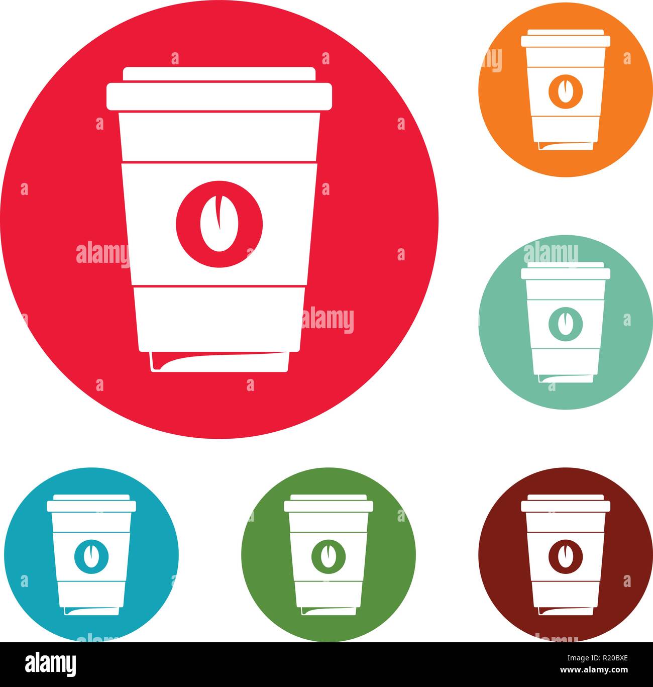 Coffee plastic cup icons circle set vector isolated on white background ...