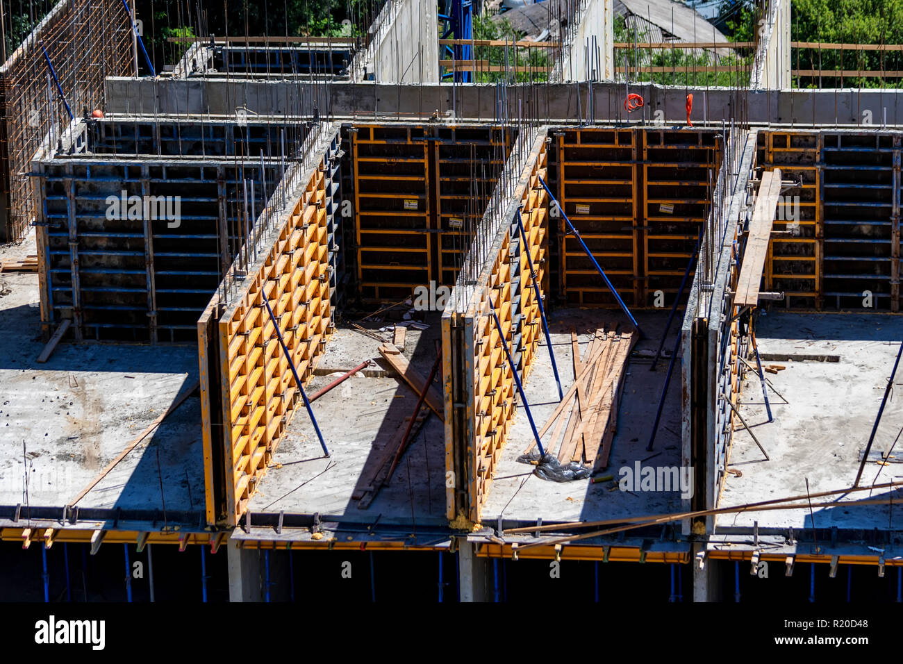 Carcass of new residential building under construction made of fitness ...