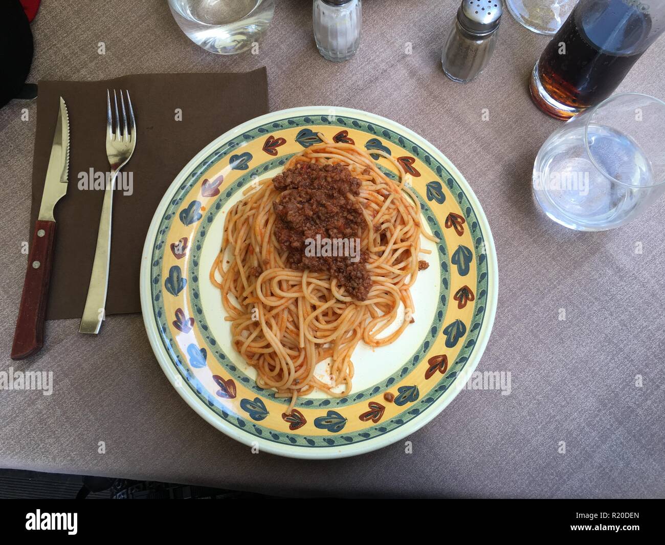 Dinner in an Italian Restaurant, layout of the meal on a table Stock ...