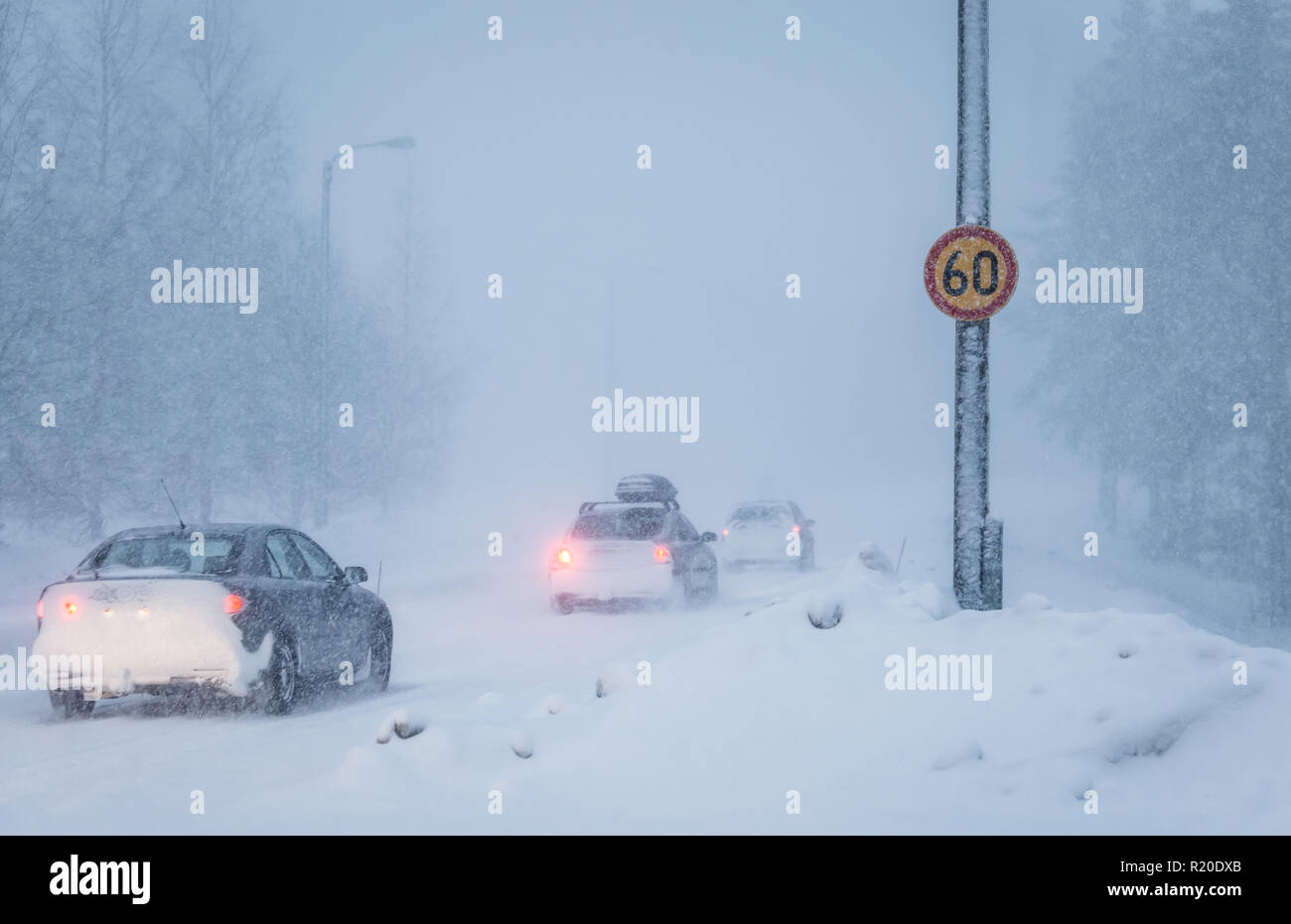 Traffic in snow storm. Sotkamo, Finland Stock Photo - Alamy