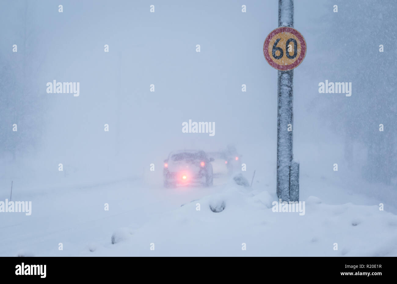 Traffic in snow storm. Sotkamo, Finland Stock Photo - Alamy