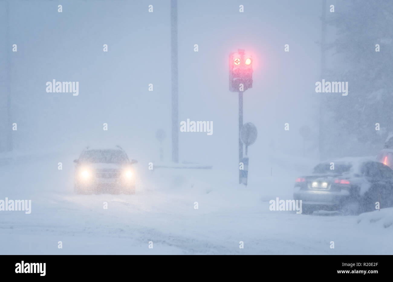 Traffic in snow storm. Sotkamo, Finland Stock Photo - Alamy