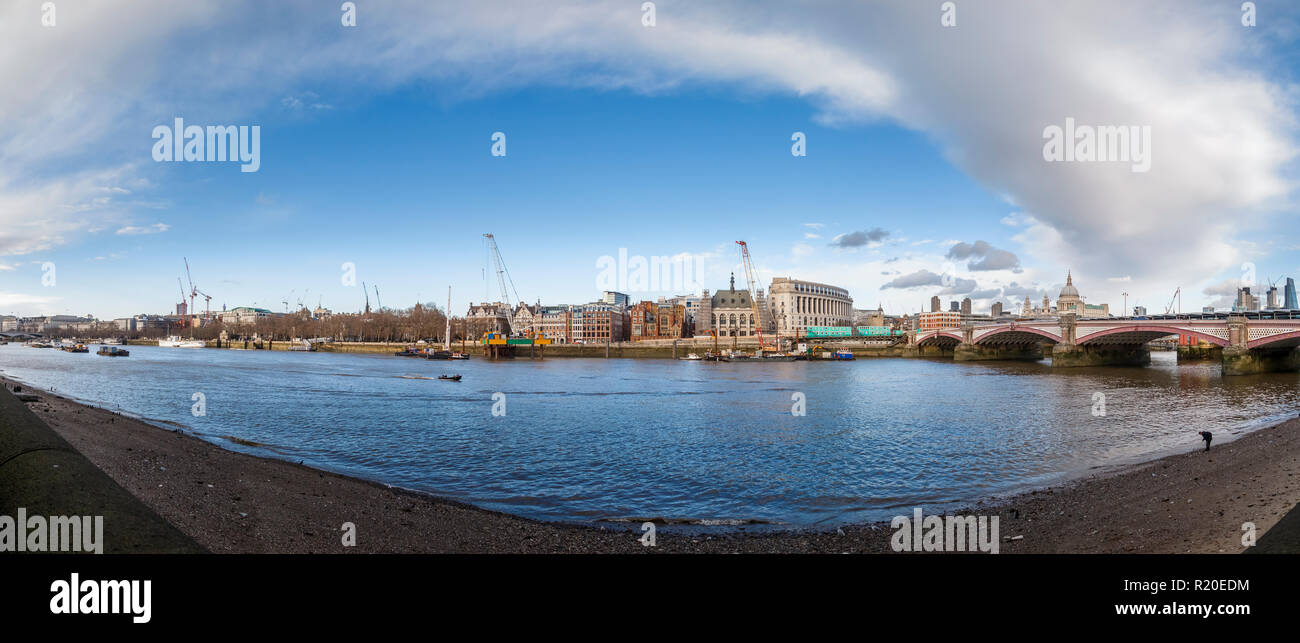 Cranes on the Blackfriars Bridge foreshore on Victoria Embankment ...