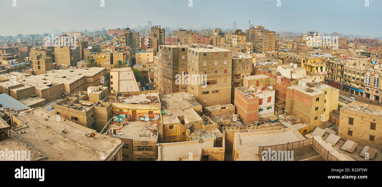 Panorama with poor residential earthen brick buildings of Islamic Cairo ...