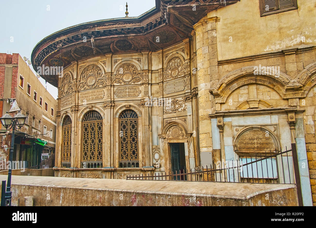 Ornate decorations of preserved medieval Sabil wa Kuttab of Tusun Pasha ...