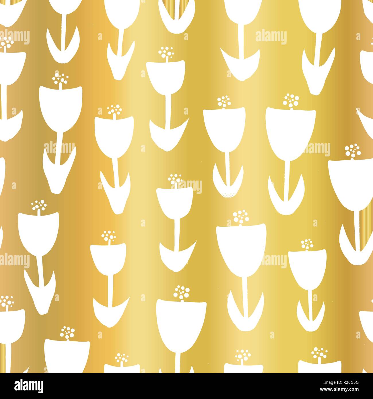 Gold foil tulip flower vector seamless pattern background. Elegant ...
