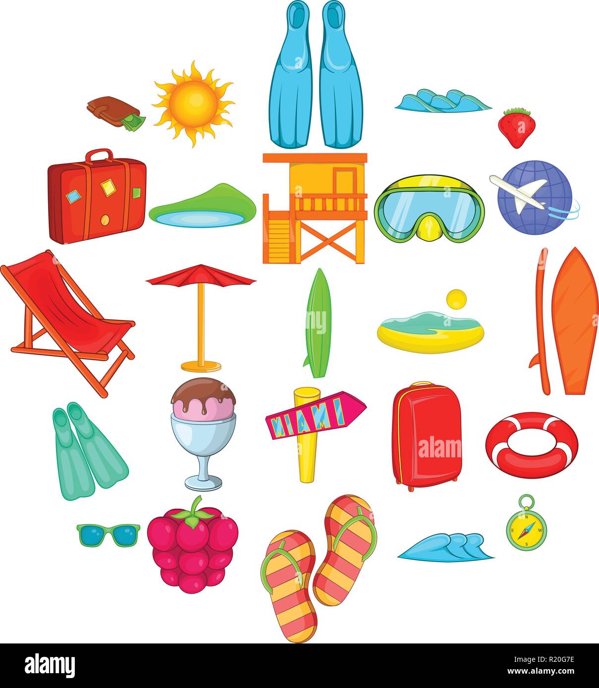 Tropical vacation icons set, cartoon style Stock Vector Image & Art - Alamy