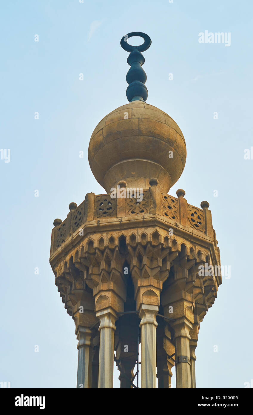 Detail of the tower of Bab Zuwayla Gate - the carved balcony, supported ...
