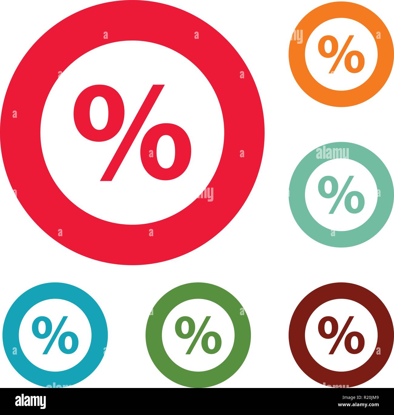 Percent sign vector icons circle set vector isolated on white ...