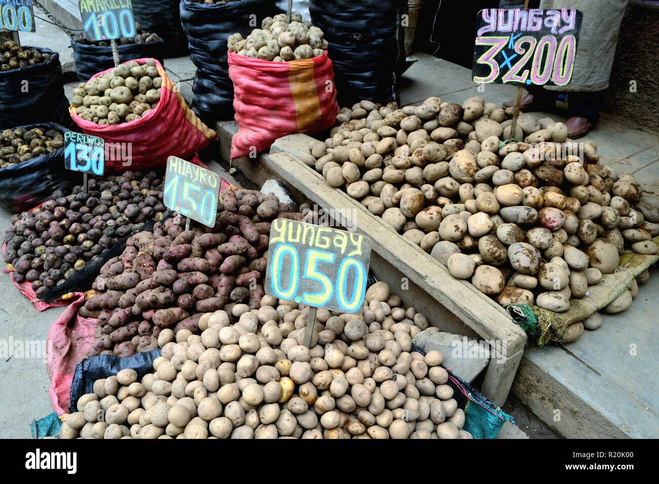 Selling potatoes - Market in HUARAZ. Department of Ancash.PERU Stock ...