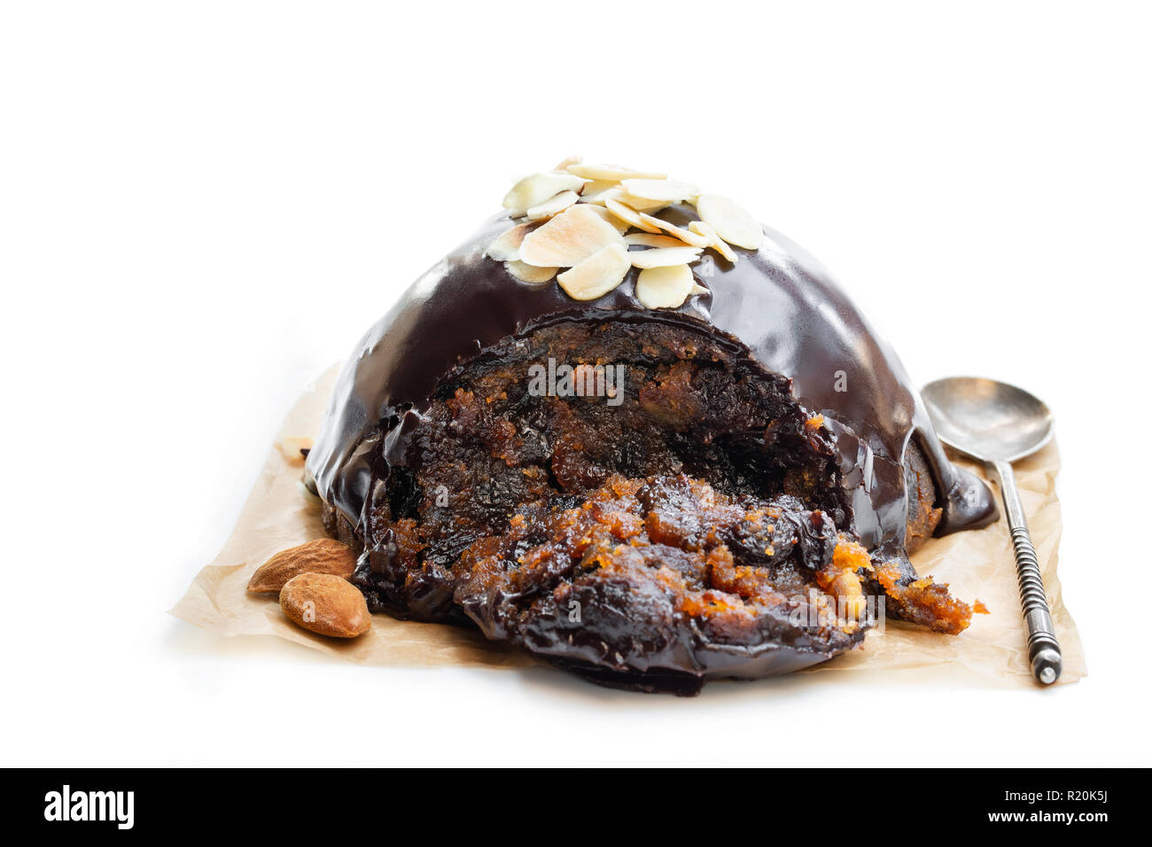 Homemade Christmas pudding isolated on white Stock Photo - Alamy