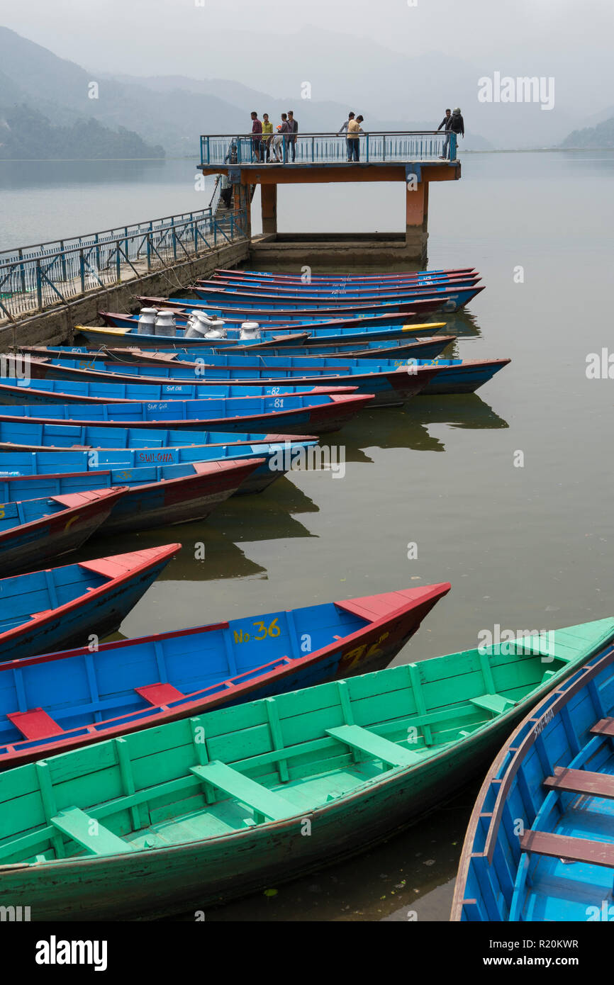 Rowing boats Phewa Lake, Phewa Tal Fewa Lake in Nepal South Asia Stock ...