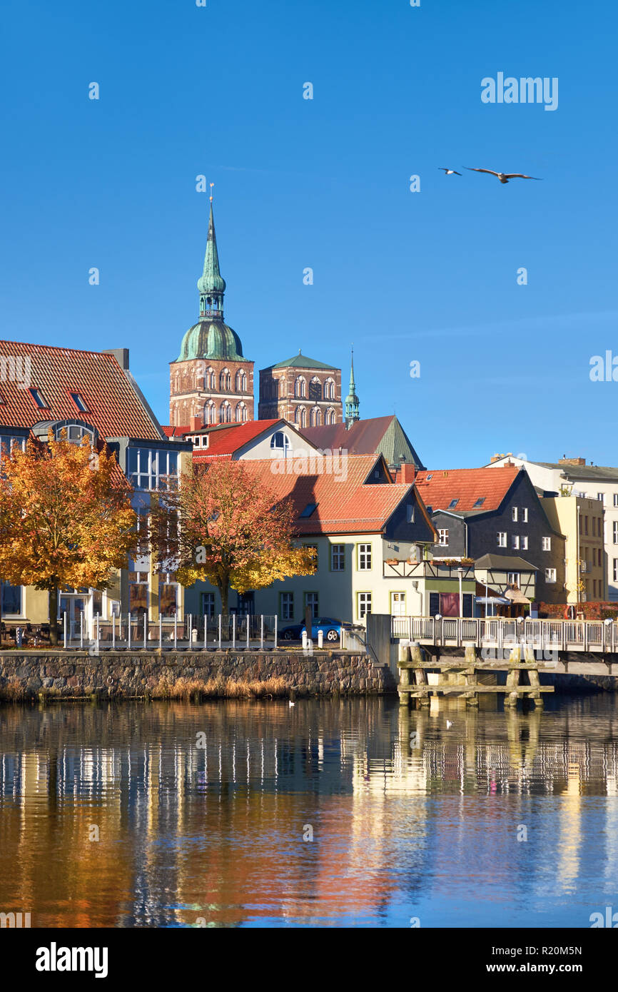 Historical houses and brick towers of Stralsund in Northern Germany ...