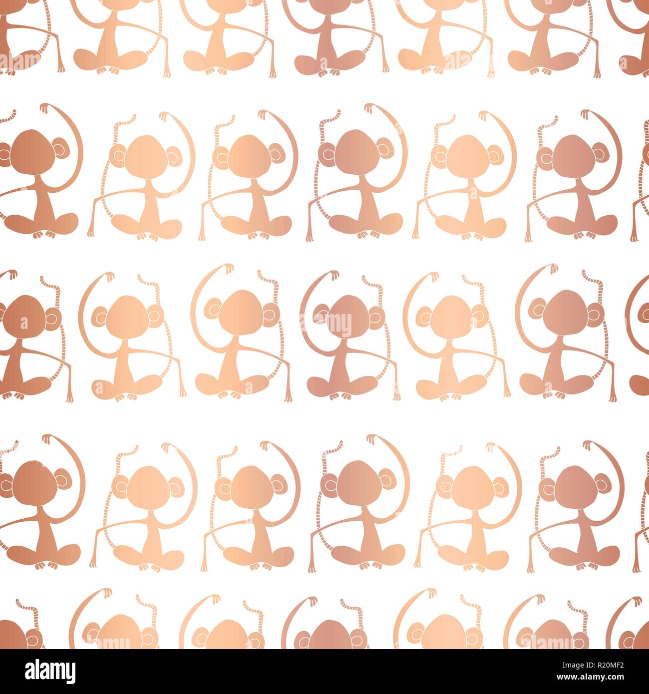 Rose gold foil Monkey silhouettes on a white seamless pattern ...