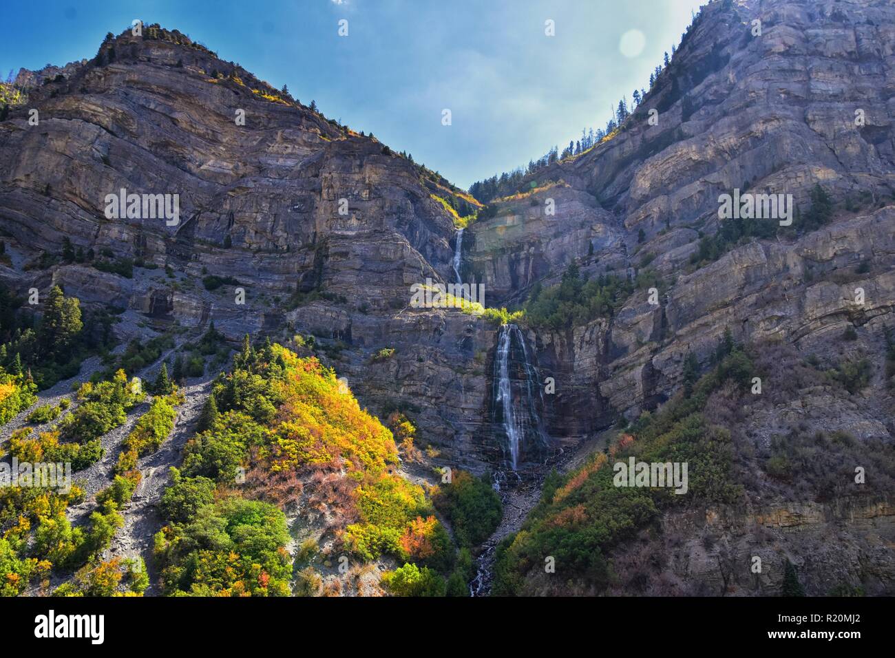 Bridal Veil Falls is a 607-foot-tall (185 meters) double cataract ...