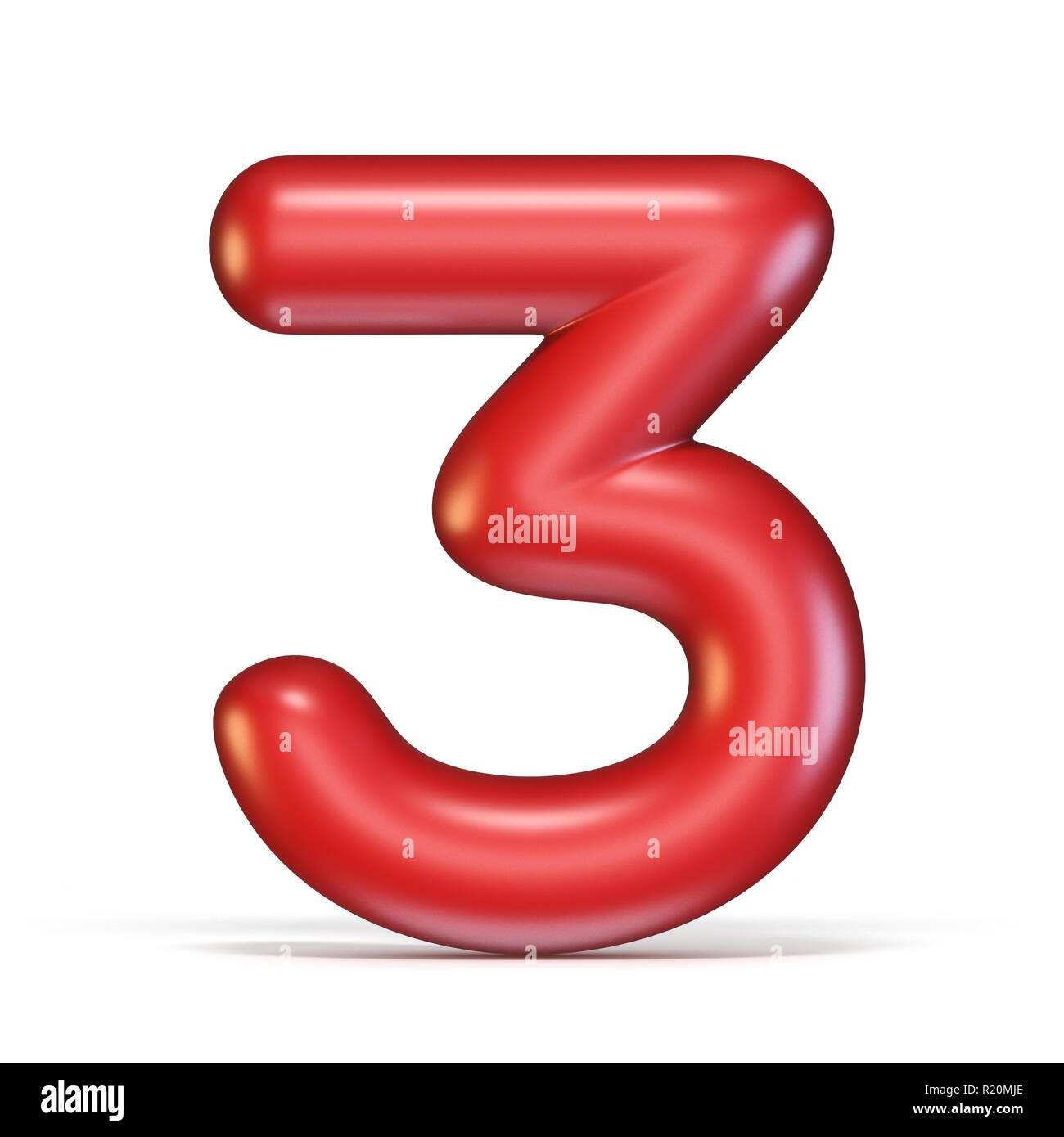 Red glossy font Number 3 THREE 3D rendering illustration isolated on ...