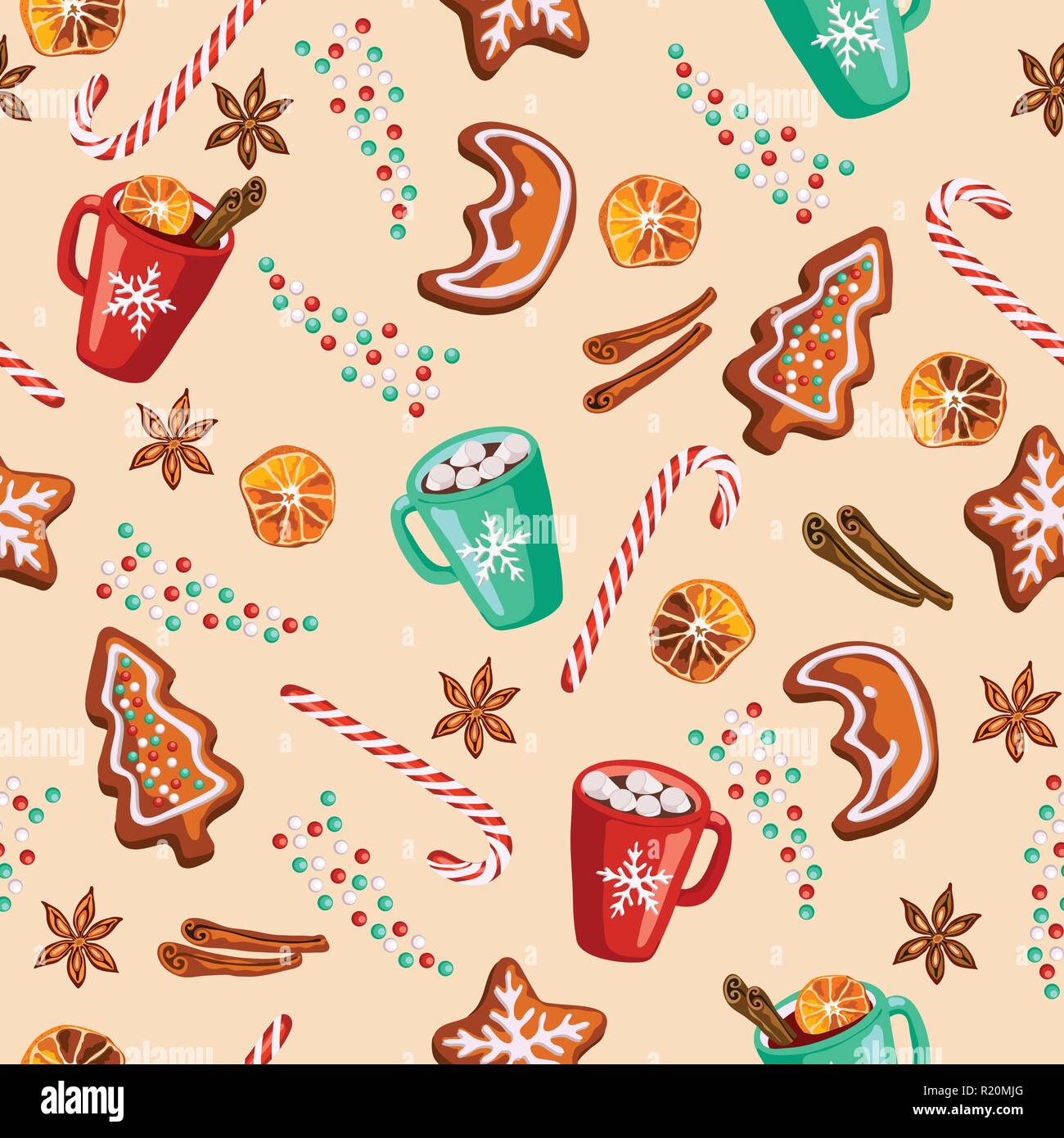 Christmas gingerbread cookies, mulled wine, cocoa with marshmallows ...