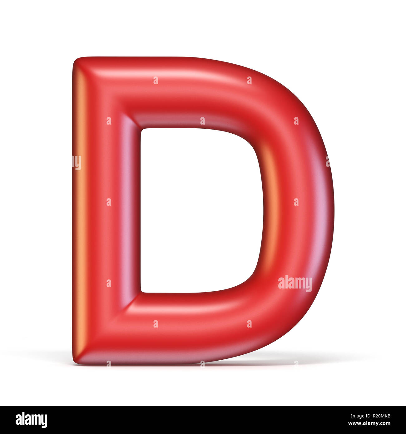 Red glossy font Letter D 3D rendering illustration isolated on white ...